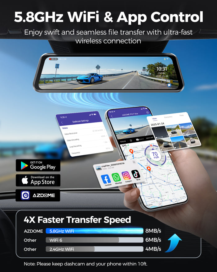 AZDOME PG17 Max 4K+2.5K , 12" Rear View Mirror Dash Cam with ADAS, BSD and LCA