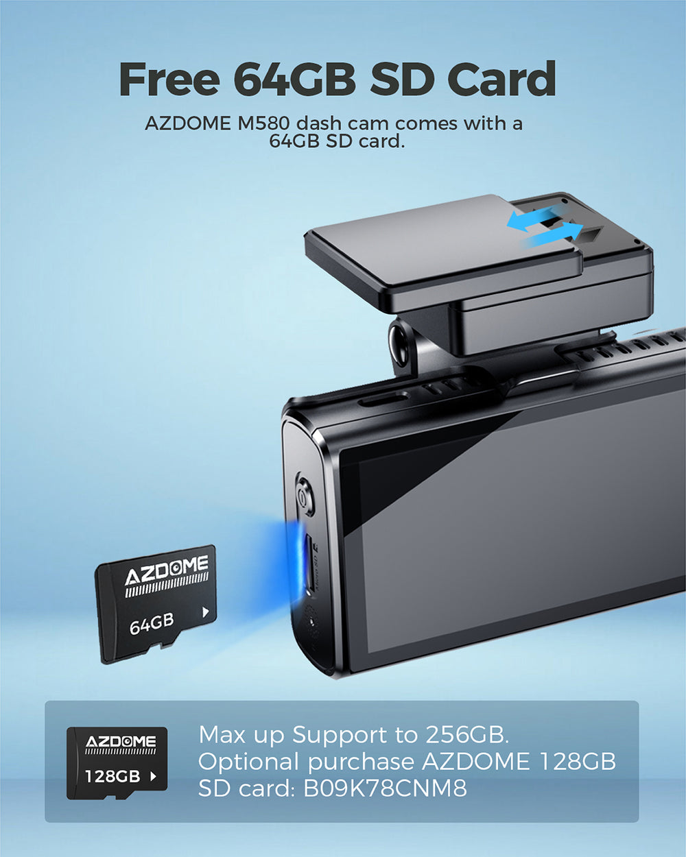 Best Dash Cam 2024 AZDOME M580 5K Dash Cam 2 Channels 4" Touch Screen