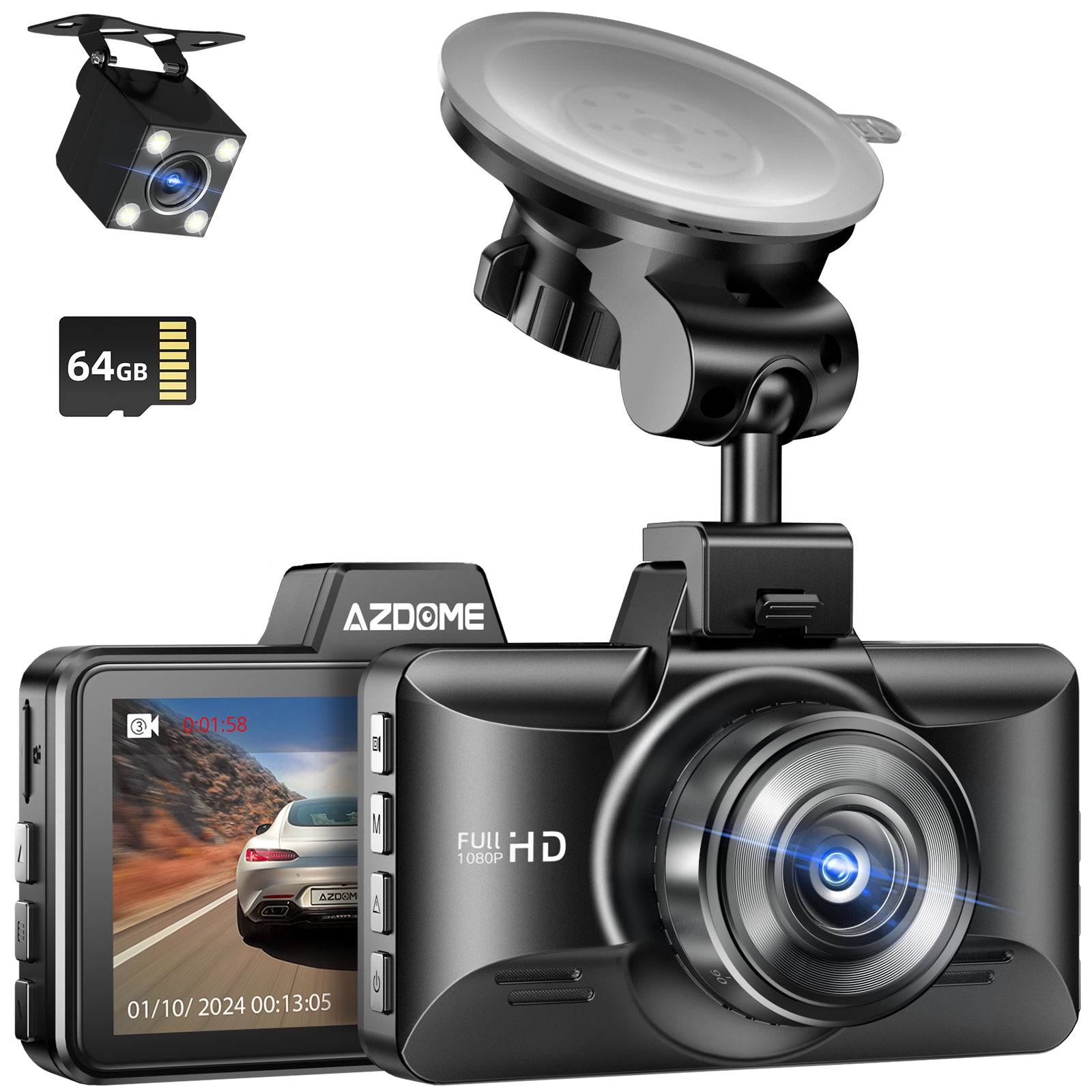 AZDOME M01 Pro Dual Dash Cam Front and Rear, 1080P FHD Night Vision ...