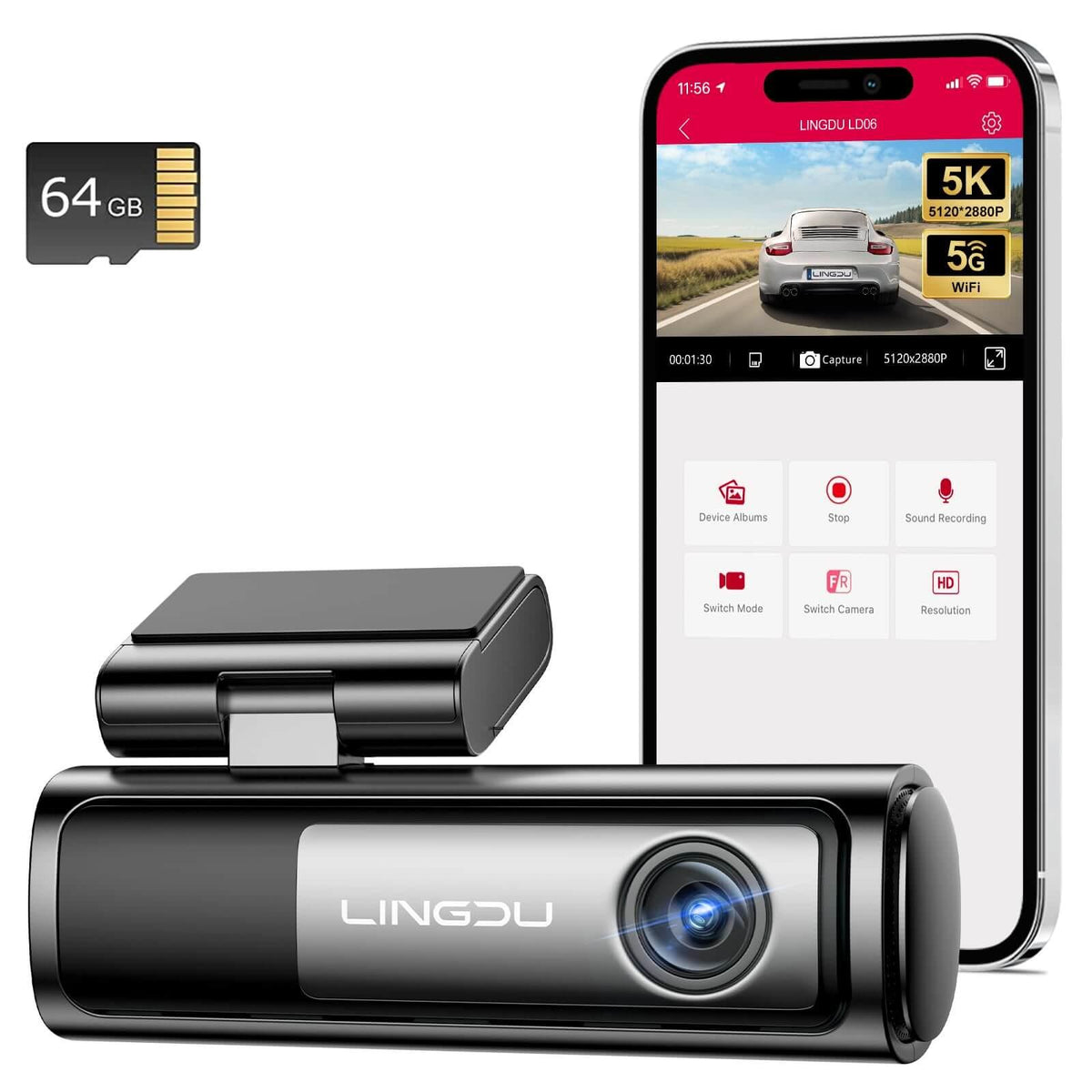 LINGDU LD06 1CH Dash Cam 5K Voice Control 24H Parking Mode No Battery ...