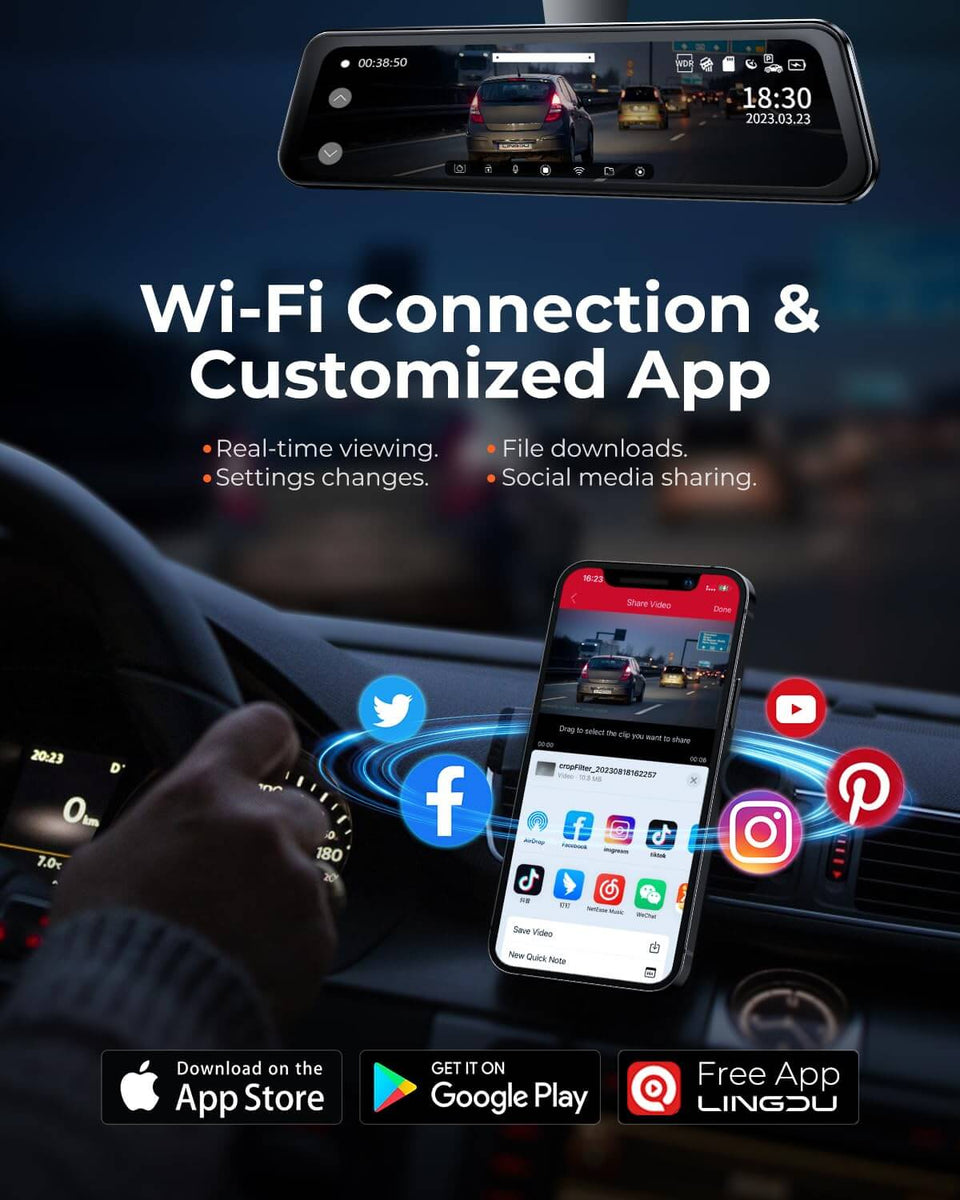 LINGDU LD2K 2CH Mirror Dash Cam 2.5K with 10" Touch Screen WDR Night V ...